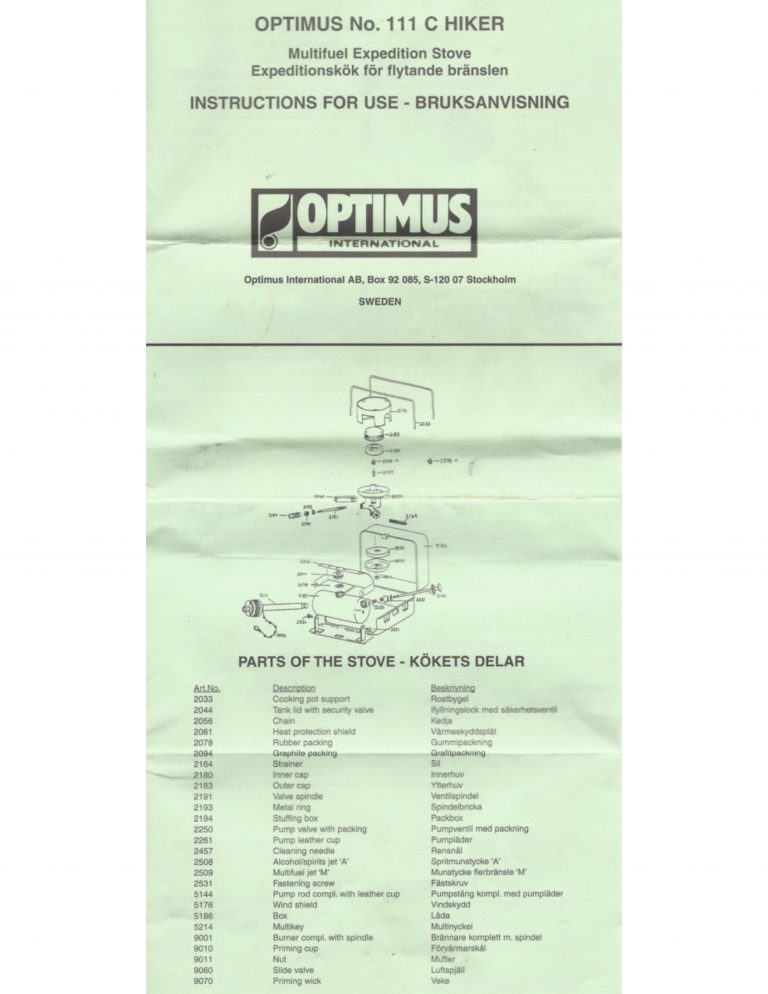 Optimus 111C Hiker Stove Manuals | BernieDawg Stove Lab
